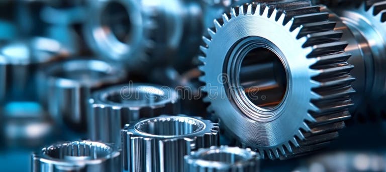 Close Up View of a Group of Interlocking Metal Gears and Cog Wheels of ...