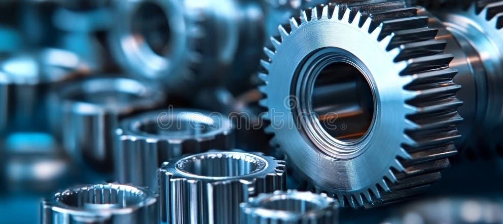 Close Up View of a Group of Interlocking Metal Gears and Cog Wheels of ...
