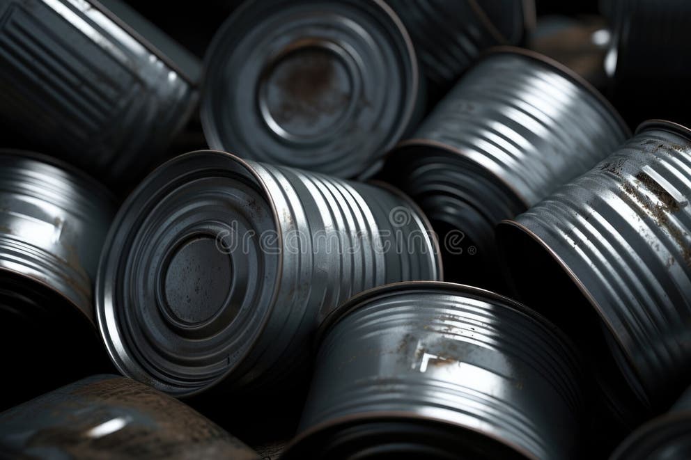 A Close-up View of a Group of Tin Cans in Various Shapes and Sizes ...