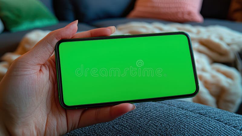 Close-up of Hand Holding Smartphone with Green Screen Display Stock ...