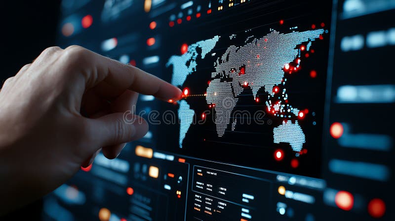 A Closeup View of a Hand Interacting with a Digital Map on a Hightech ...