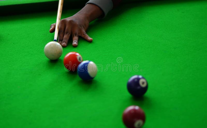 Hand with a Cue and Billiards Balls Stock Photo - Image of luck ...