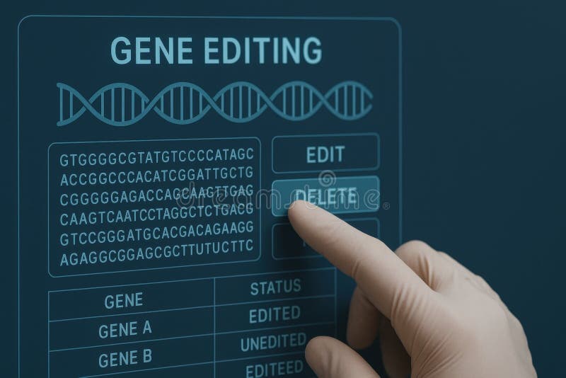 Hand Pressing Delete Button on Gene Editing Digital Interface with DNA ...