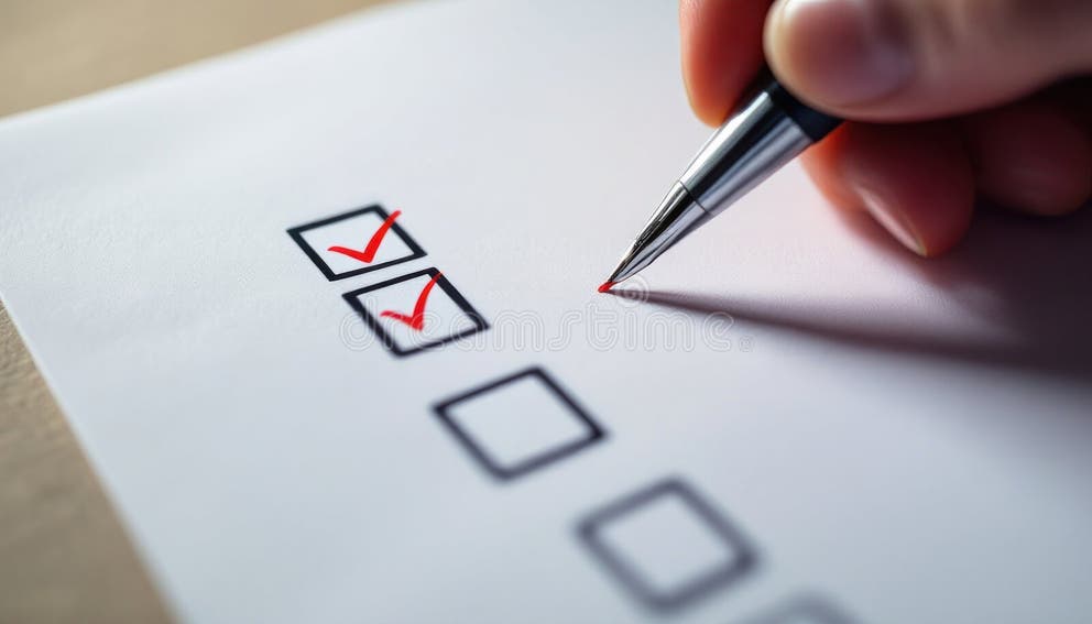 Hand Completing a Checklist with a Pen Stock Image - Image of filling ...