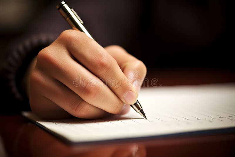 A Close-up View of a Hand Writing Notes with a Pen on a Blank Notepad ...