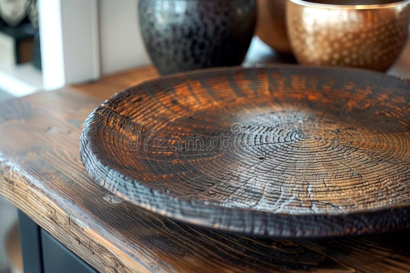 Close-up View of a Handcrafted Timber Plate, with a Focus on Its Rustic ...