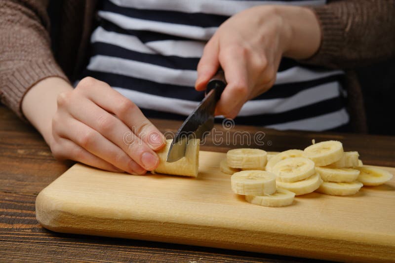 Close Up View of Cutting Banana Stock Image - Image of copy, fruit ...