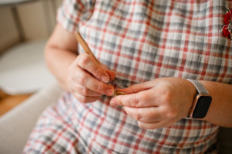 Close-up View of Hands of an Older Woman Crocheting Stock Photo - Image ...