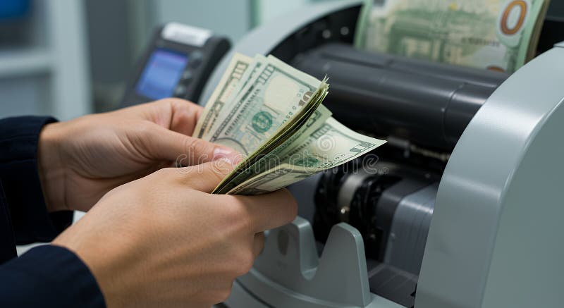 Close-up View of Hands Retrieving US Dollar Bills from a Modern, Light ...
