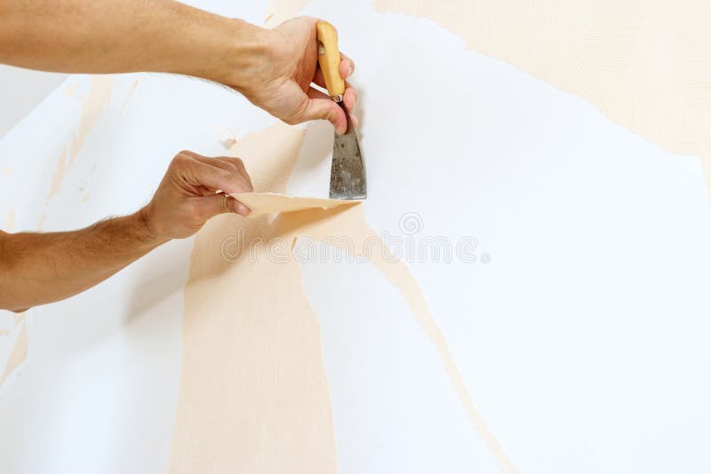 Close-up View on Hands with a Scraper in the Process of Removing ...