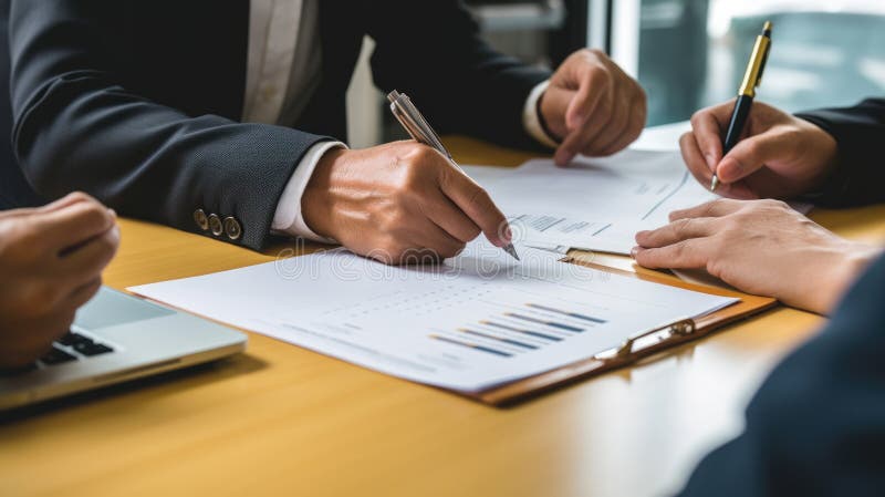 Close-up View of Hands Signing a Document, with Multiple Individuals ...