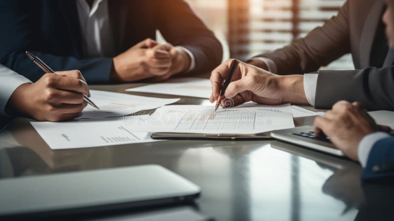 Close-up View of Hands Signing a Document, with Multiple Individuals ...