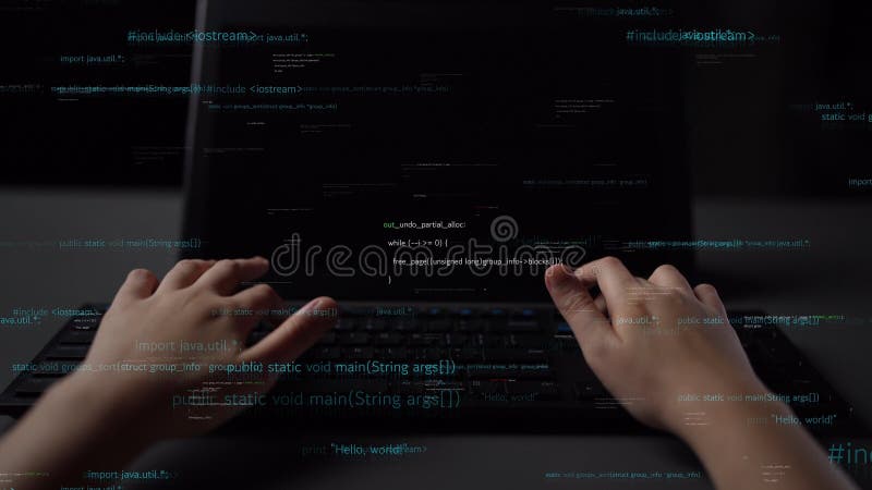 Hands Typing on Keyboard with Digital Dashboard Display and Data ...