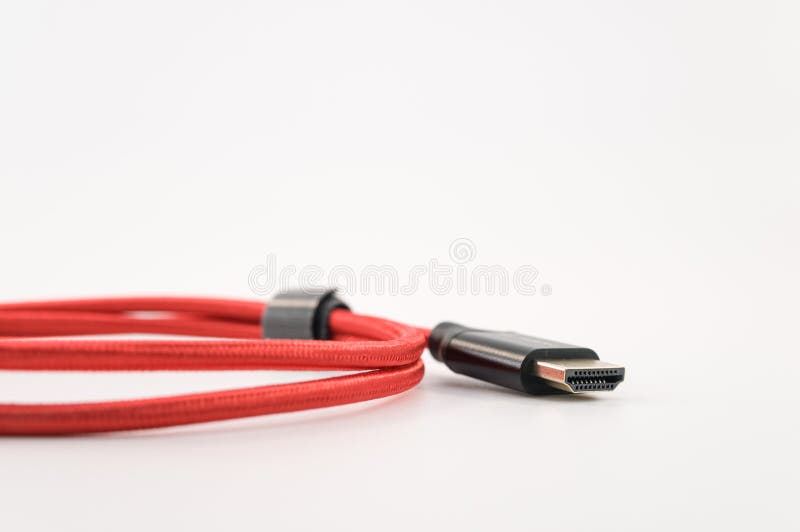 Close Up View of HDMI Connector and Cable on a White Desktop Stock ...