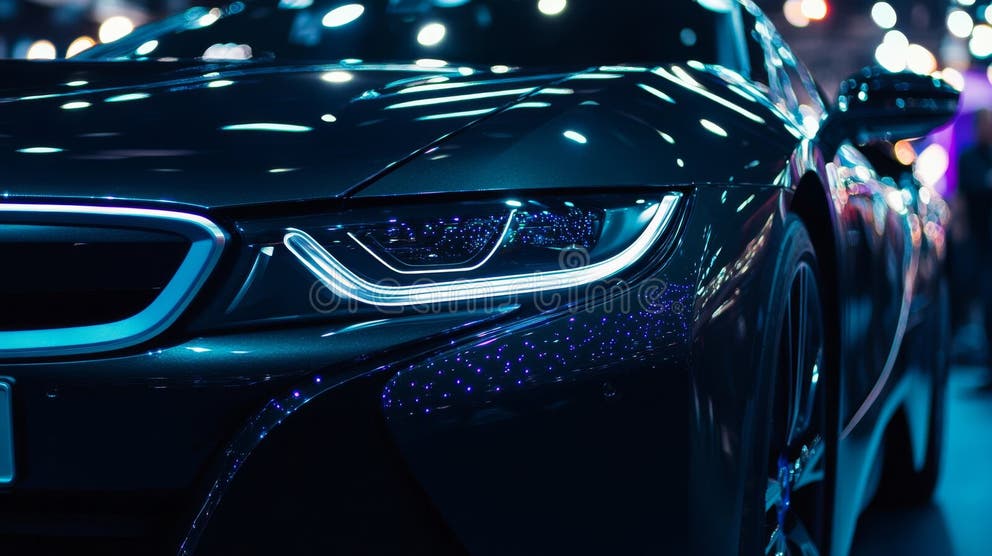 A Close-up View of a Headlight with a Dramatic Light Effect Stock Image ...