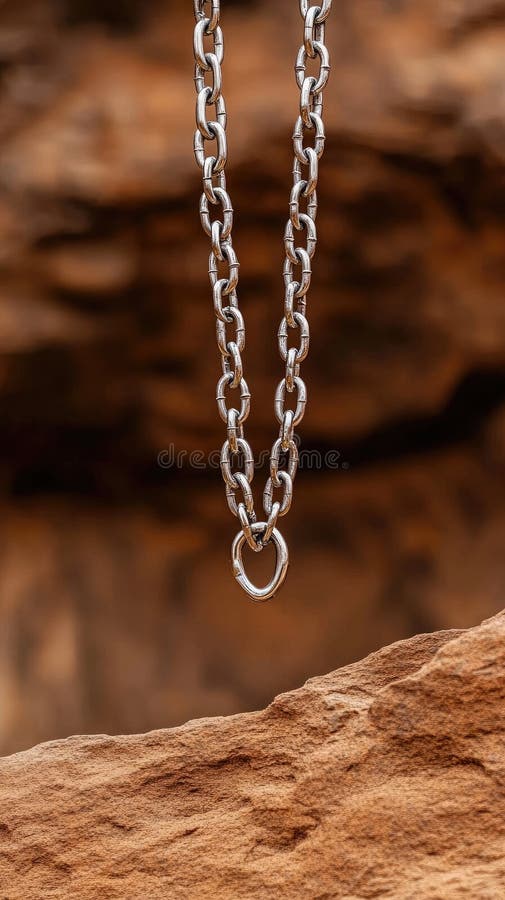 Close-up View of Heavy Steel Chains Suspended from a Rock Wall ...