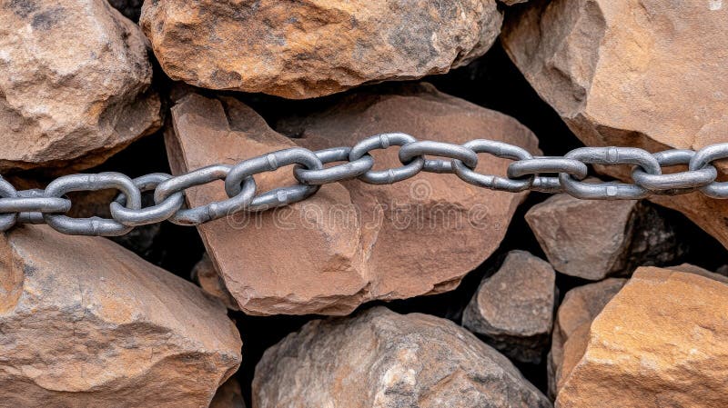 Close-up View of Heavy Steel Chains Suspended from a Rock Wall ...