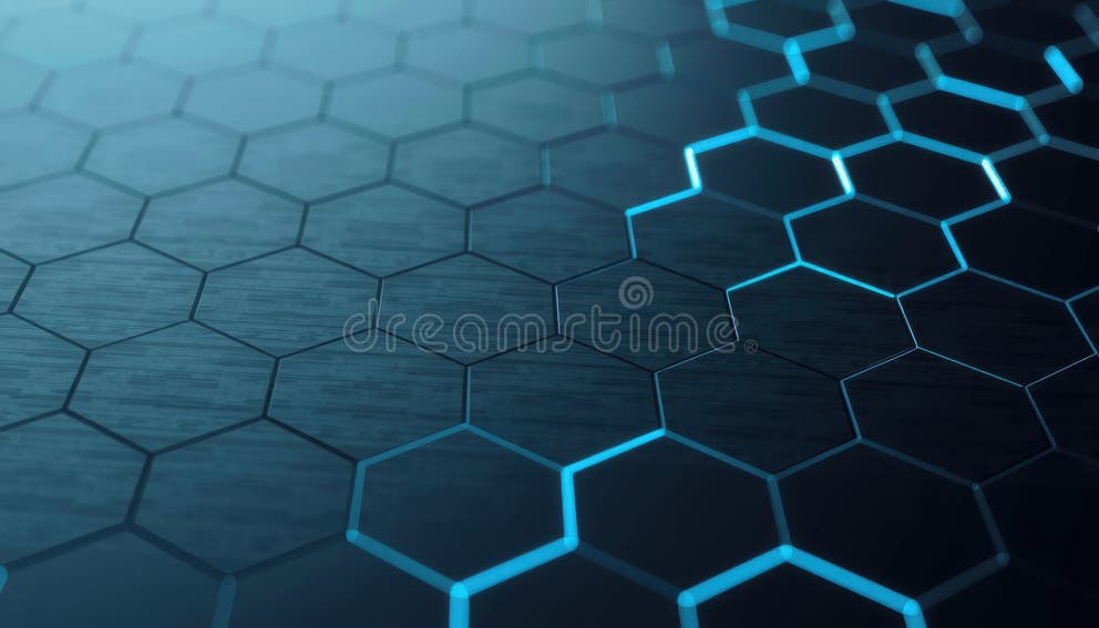 Close Up View of Hexagonal Pattern with Glowing Blue Lines, Creating ...