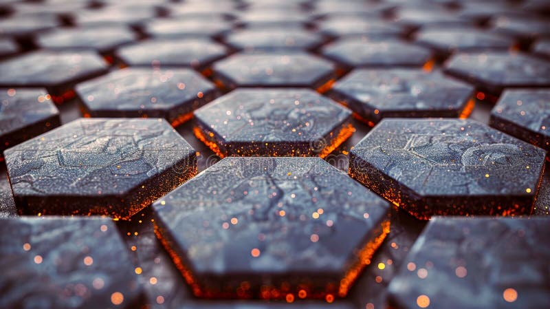 Close-up View of Hexagonal Tiles with Glowing Edges in an Artistic ...