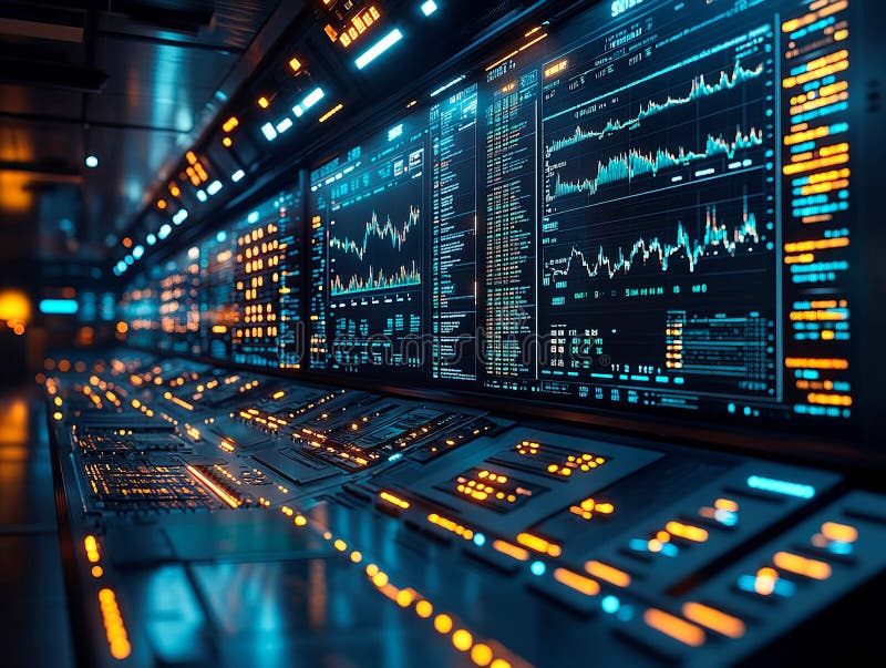 A Close-up View of a High-tech Command Center, Showcasing Multiple ...