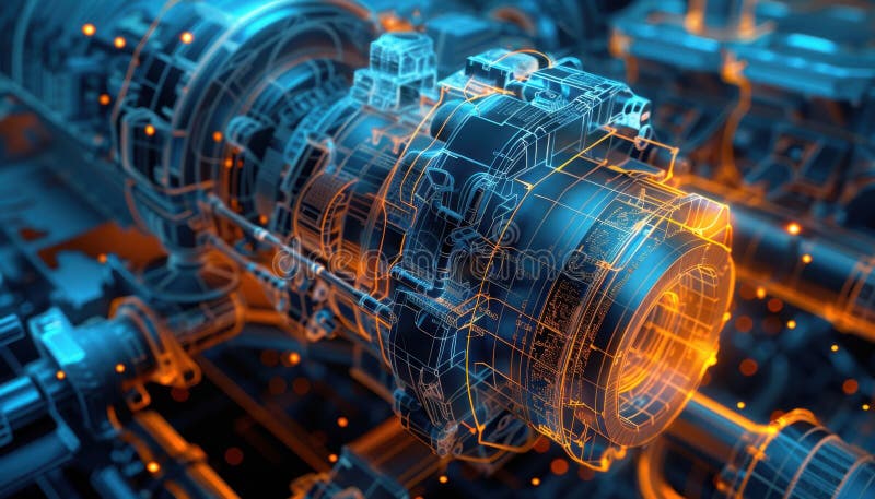 Detailed Illustration of a Futuristic Engine Component with Glowing ...
