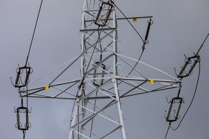 Bottom View of a Section of a High-voltage Overhead Line Pole. Stock ...