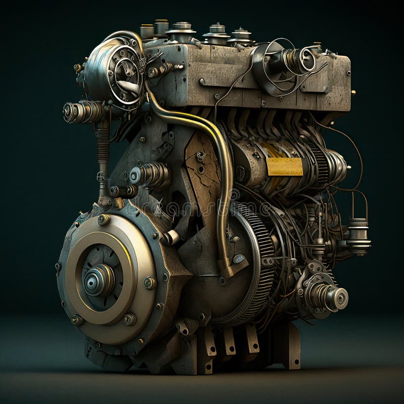 A Close-up View of a Highly Detailed Steampunk Engine Stock ...