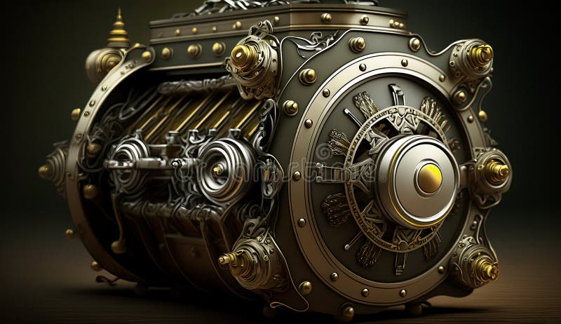A Close-up View of a Highly Detailed Steampunk Engine Stock ...
