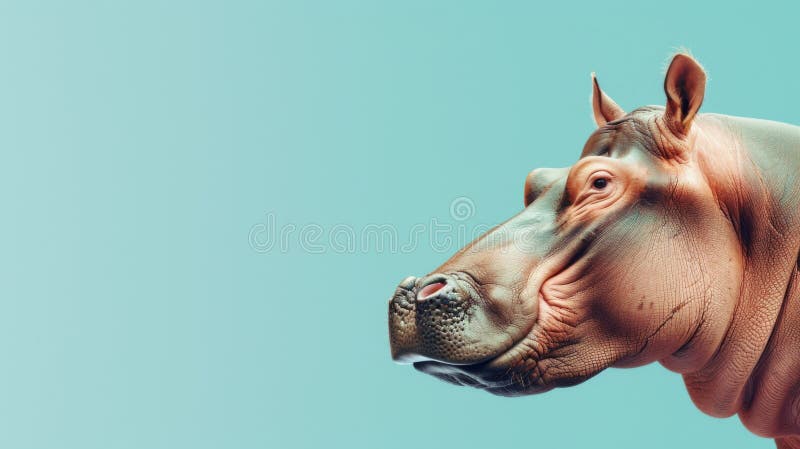 Close Up of a Hippopotamus on a Blue Background Stock Photo - Image of ...
