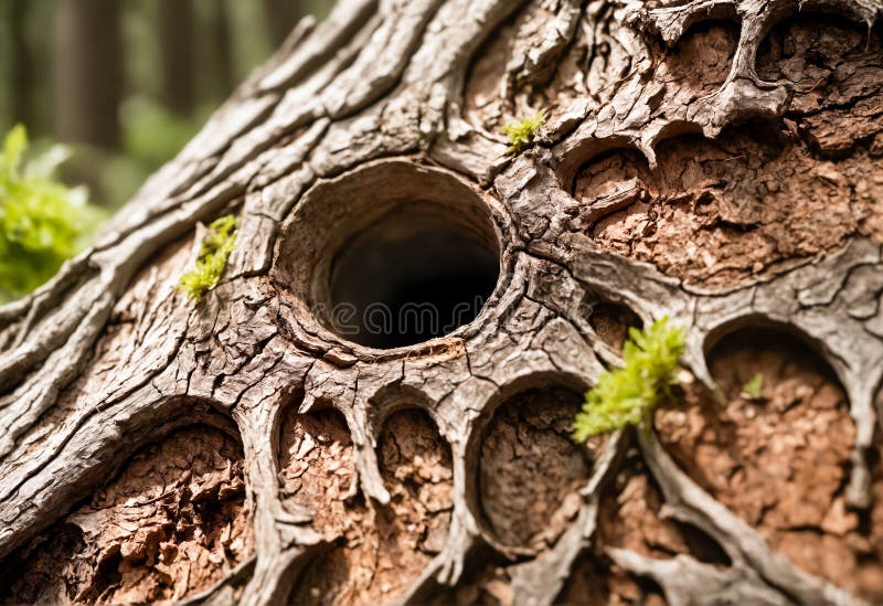 A Close - Up View of the Holes in a Tree Trunk Stock Image - Image of ...