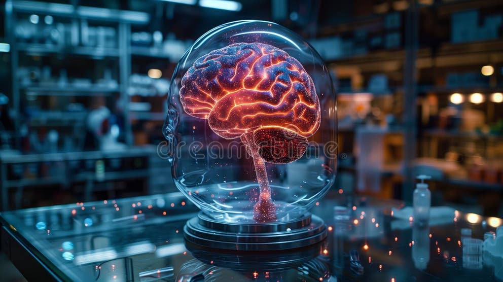 Close-Up View of a Holographic Brain Display in a High-Tech Laboratory ...