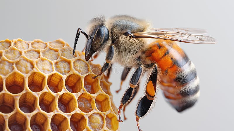 Honey Bee Collecting Nectar from Honeycomb Cells in a Hive Stock ...