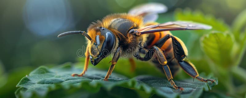 A Close-Up View of a Honey Bee Gathering Nectar in a Thriving Natural ...