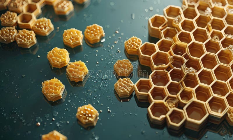 Close-up View Honeycomb-like Structures on Dark Surface, with Scattered ...