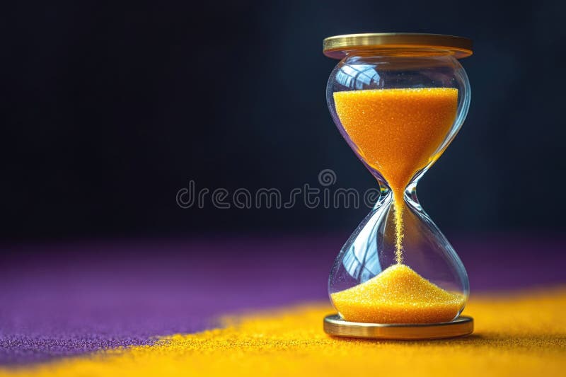 A Close-up View of an Hourglass with Yellow Sand Flowing Down One Side ...