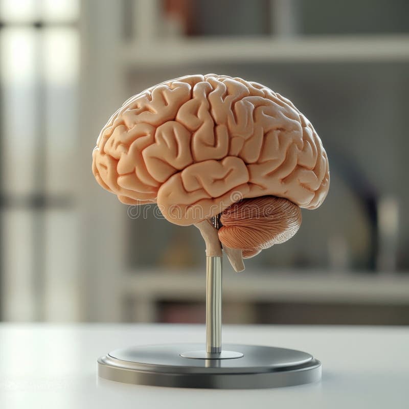 Close-up View of Human Brain on Table Against Blurred Background ...