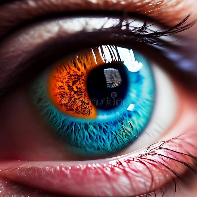 A Close-up View of the Human Eye, a Blue-orange Colored Iris ...