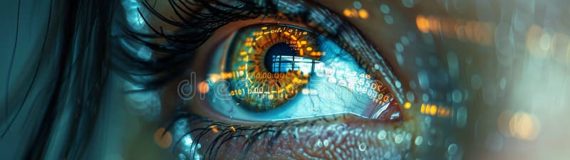 Close-up View of a Human Eye with Digital Data Reflections, Symbolizing ...