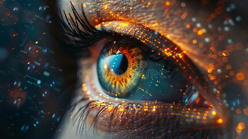 Close-up View of the Human Eye with Digital Display Reflection Stock ...
