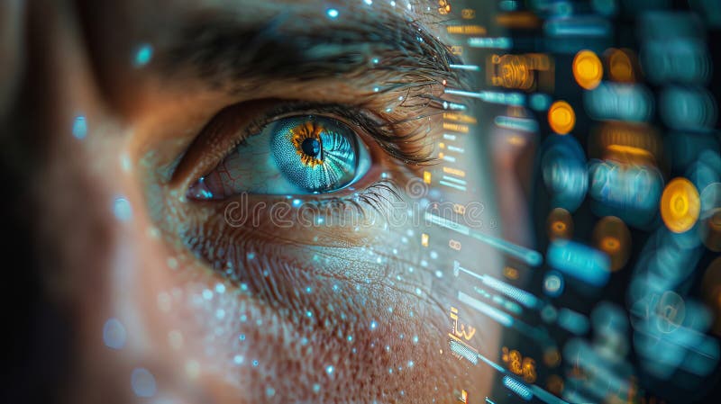 Close-up View of the Human Eye with Digital Display Reflection Stock ...