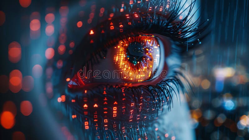 Close-up View of the Human Eye with Digital Display Reflection Stock ...