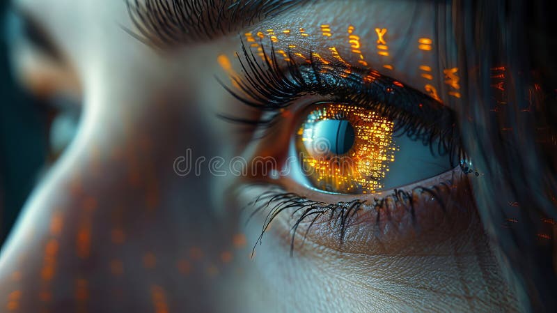 Close-up View of the Human Eye with Digital Display Reflection Stock ...
