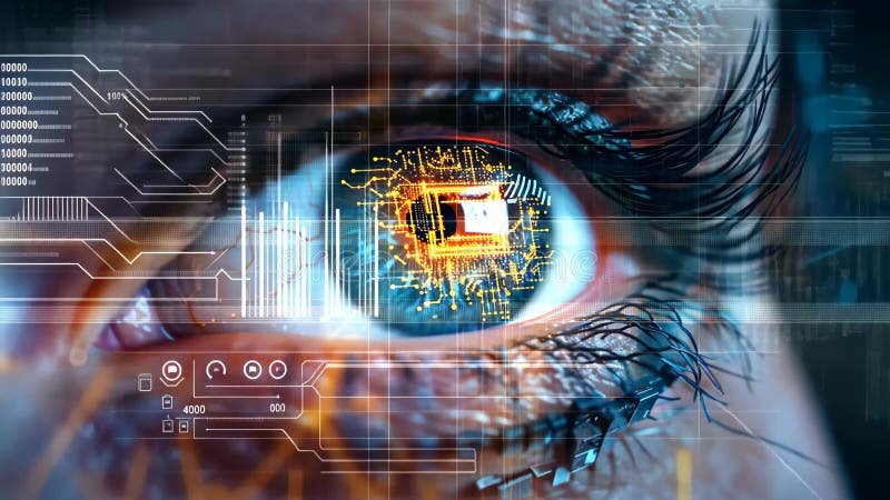 Close Up of Human Eye with Digital Technology Interface, Glowing Blue ...