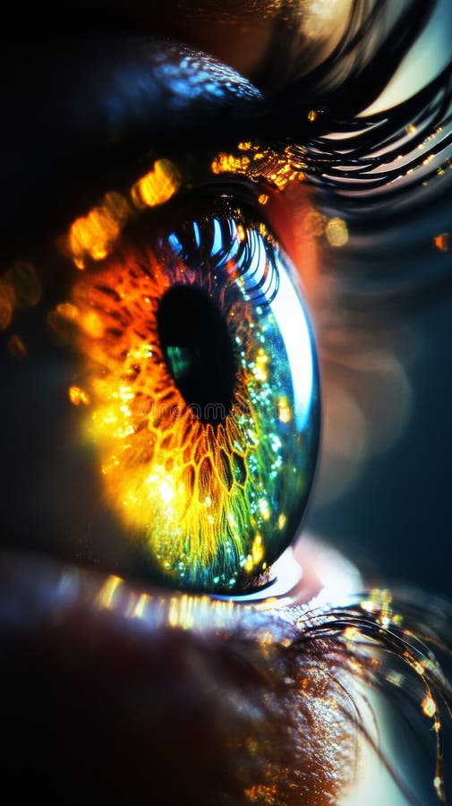 Close-up View of a Human Eye Exhibiting Bright Colors and Detailed ...