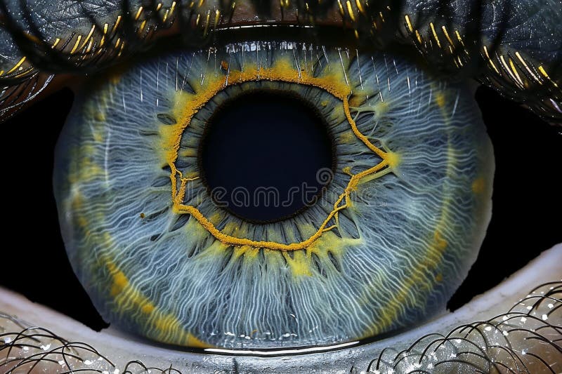 Close Up View of a Human Eye Featuring Intricate Green and Yellow Iris ...