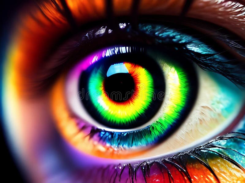 A Close-up View of the Human Eye, a Rainbow-colored Iris with a Multi ...