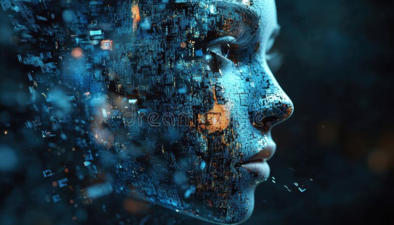 Digital Representation of a Futuristic Human Face Composed of ...