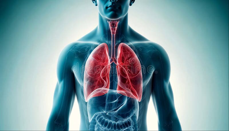 Close-up View of Human Upper Body Showcasing Vivid Red Lungs and ...