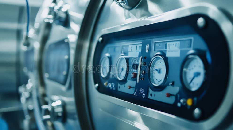 Close-Up View of Hyperbaric Chamber Control Panel Gauges Stock ...