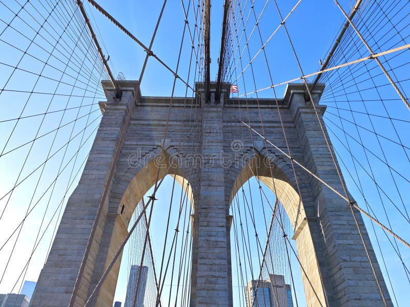 Close-up View of the Iconic Brooklyn Bridge Structure and Its Overhead ...